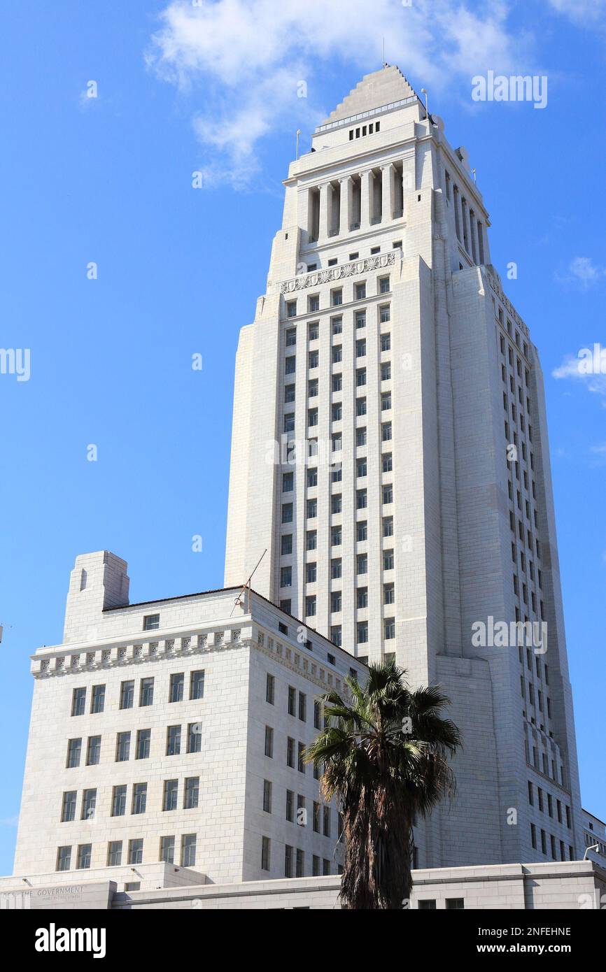 Los Angeles City Hall building, California. Civic Center district of ...