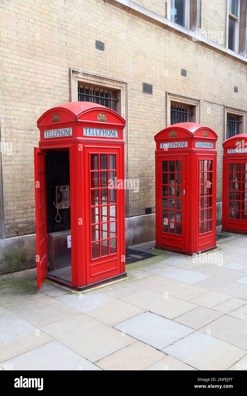 London telephone booth row. London landmarks - red phone booths Stock ...