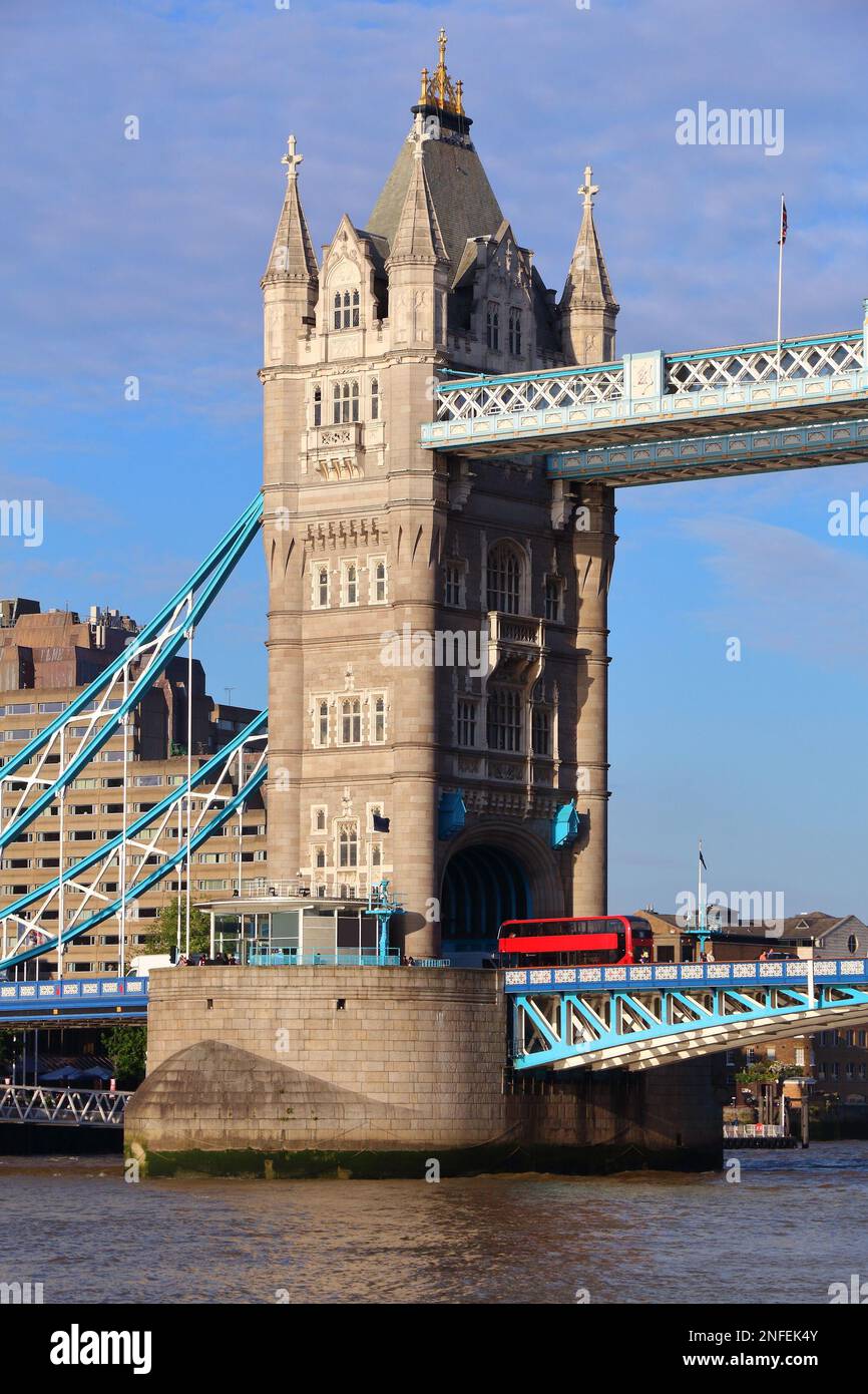 Tower Bridge with red double decker bus. Landmark in London, UK Stock ...