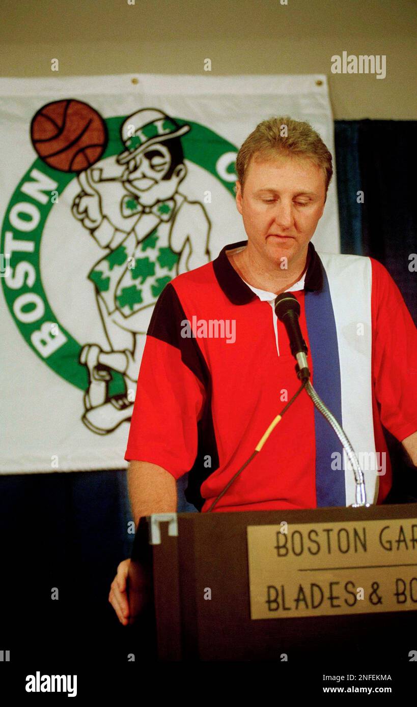 Boston Celtics basketball player Larry Bird announces his retirement at ...