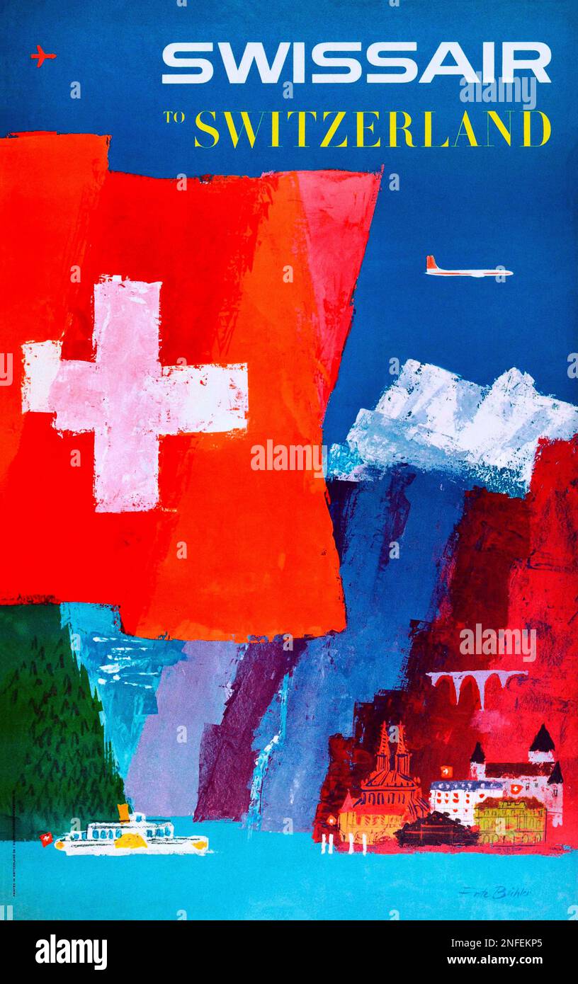 Vintage Swissair Airline Travel Poster - For Switzerland Stock Photo ...