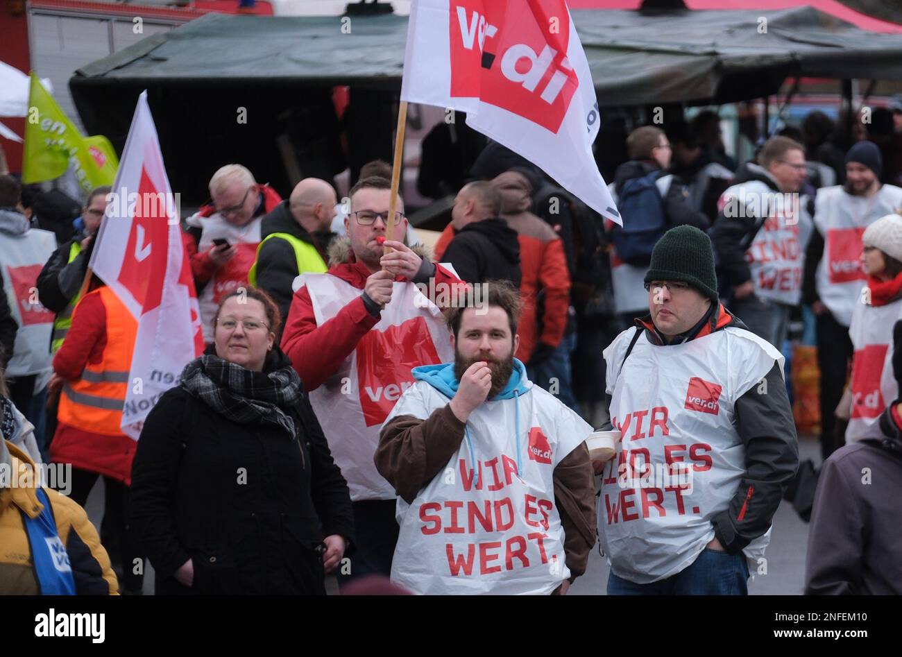 Leipzig, Germany. 17th Feb, 2023. Participants of a rally gather with ...