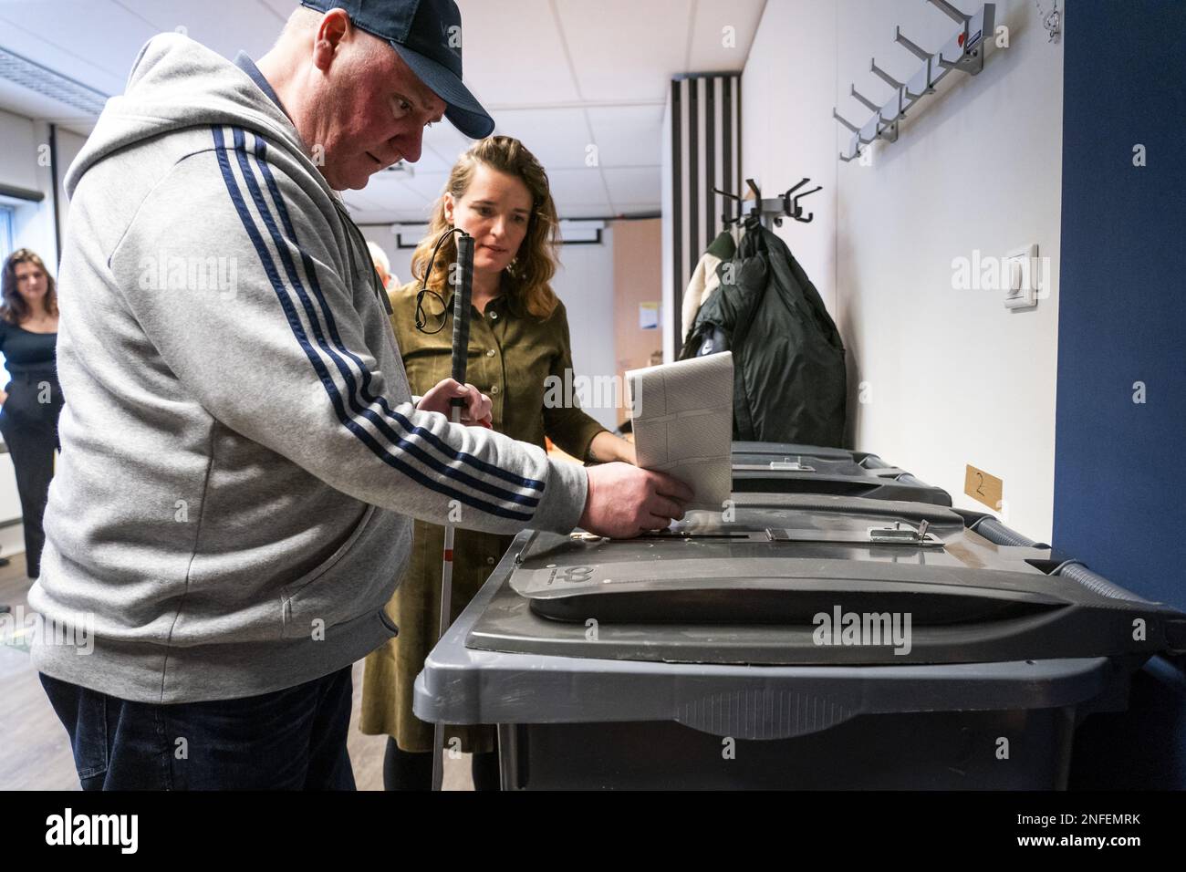 THE HAGUE - A visually impaired person during a practice voting day for ...
