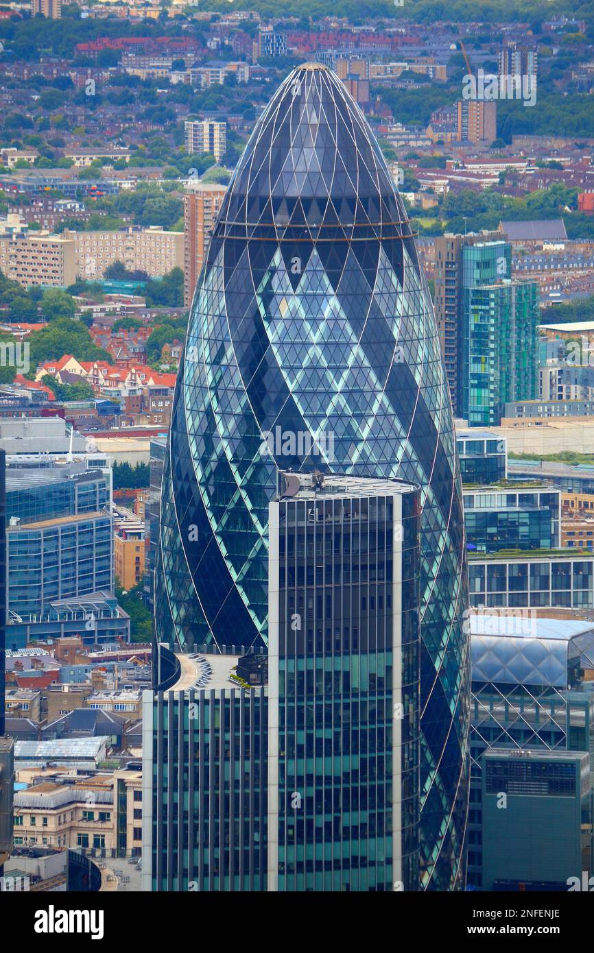 LONDON, UK - JULY 8, 2016: View of 30 St Mary Axe building in London ...