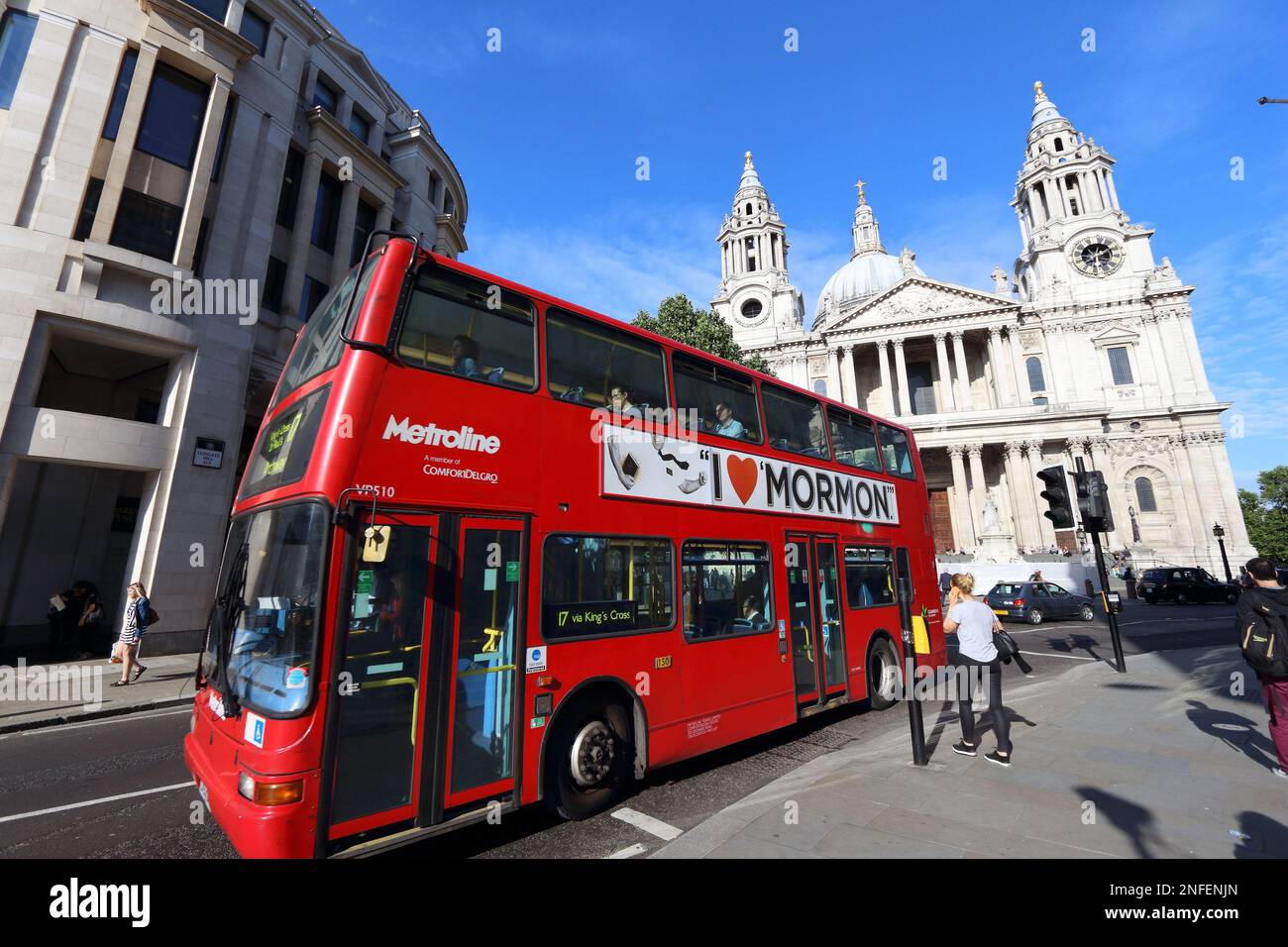 LONDON, UK - JULY 8, 2016: People ride a double decker bus at Ludgate ...