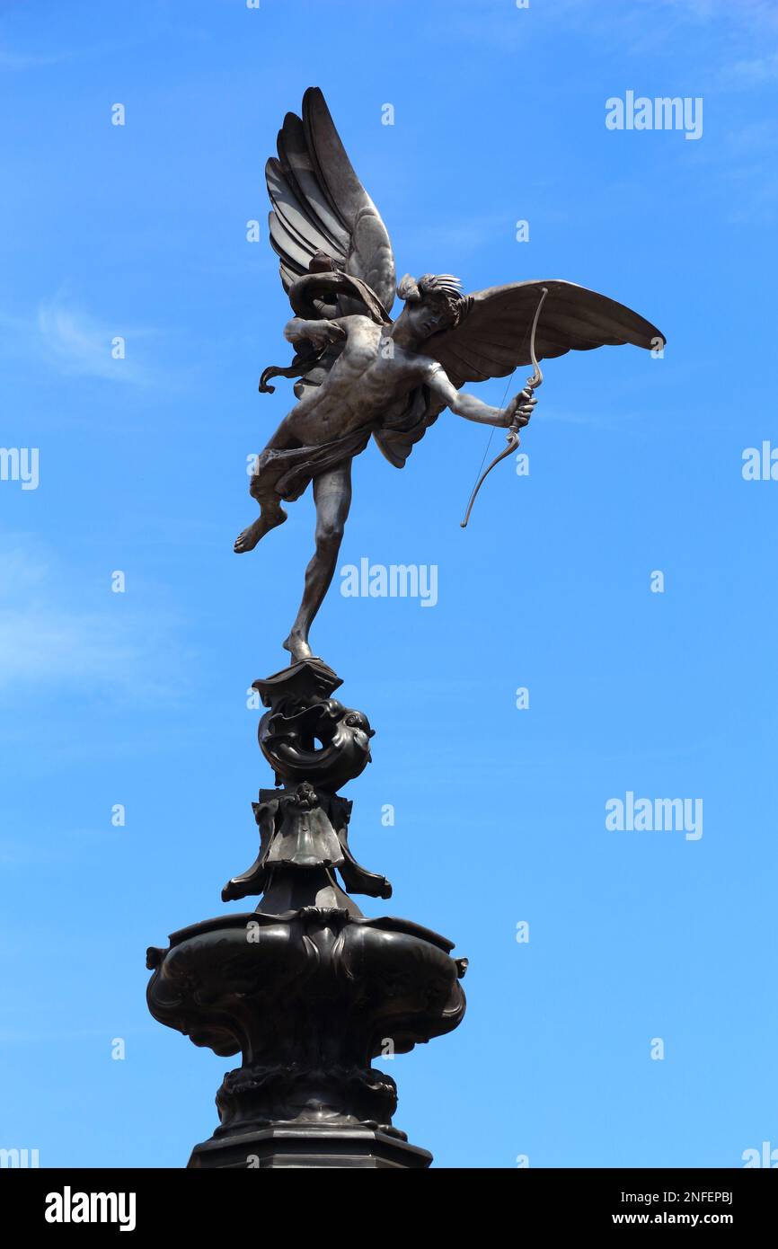 London, UK - Eros statue at Piccadilly Circus. Official name: Angel of ...