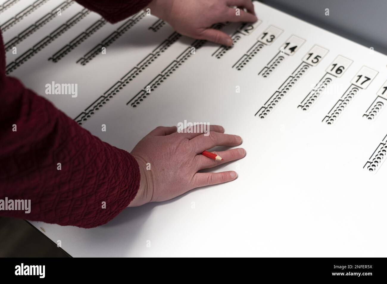 THE HAGUE - A visually impaired person during a practice voting day for ...