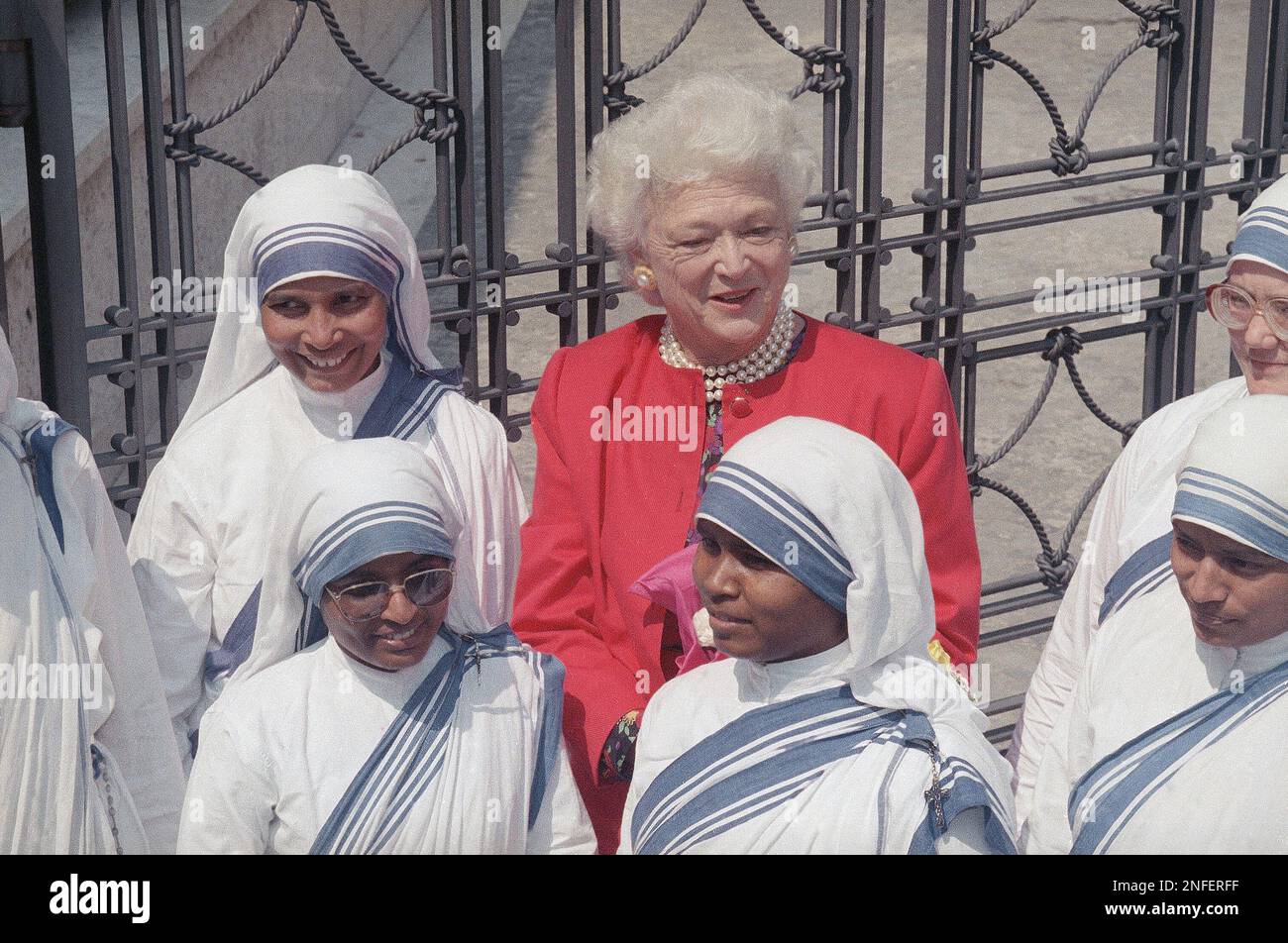 U.S. first lady Barbara Bush is pictured with a group of sisters who ...
