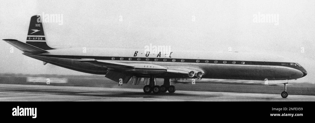 This is the sleek British Overseas Airway Comet IV jet liner just after ...