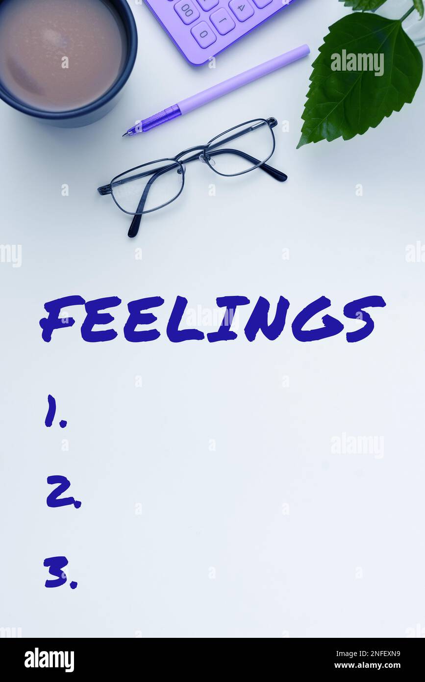 Text sign showing Feelings. Business idea causing happy positive ...