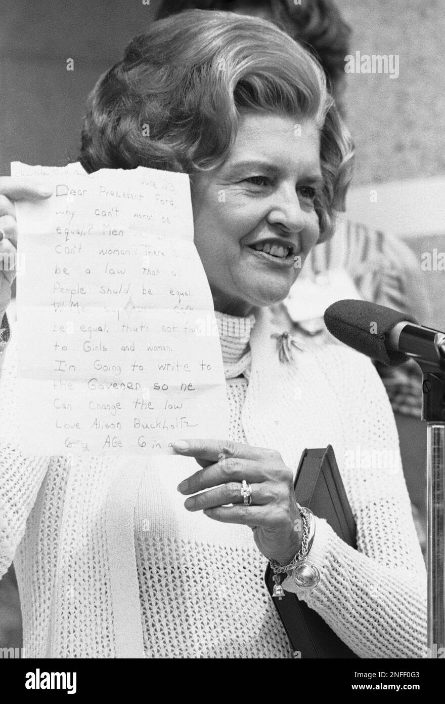 First lady Betty Ford holds a letter written to President Gerald Ford ...