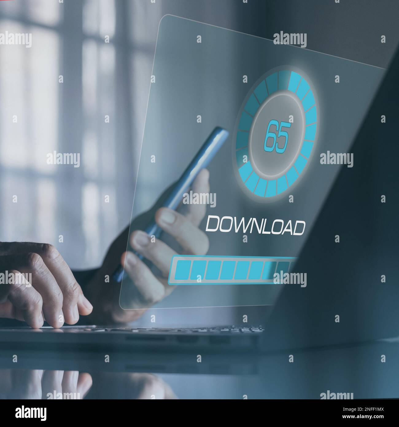 Download progress bar on virtual screen. Sharing software from web ...