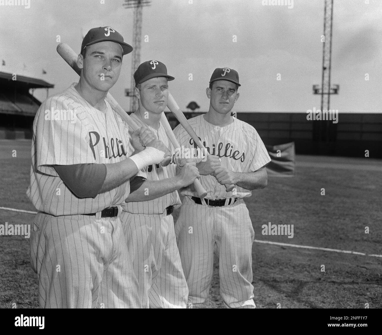 Philadelphia Phillies outfield l. to r.: Del Ennis, Richie Ashburn and ...