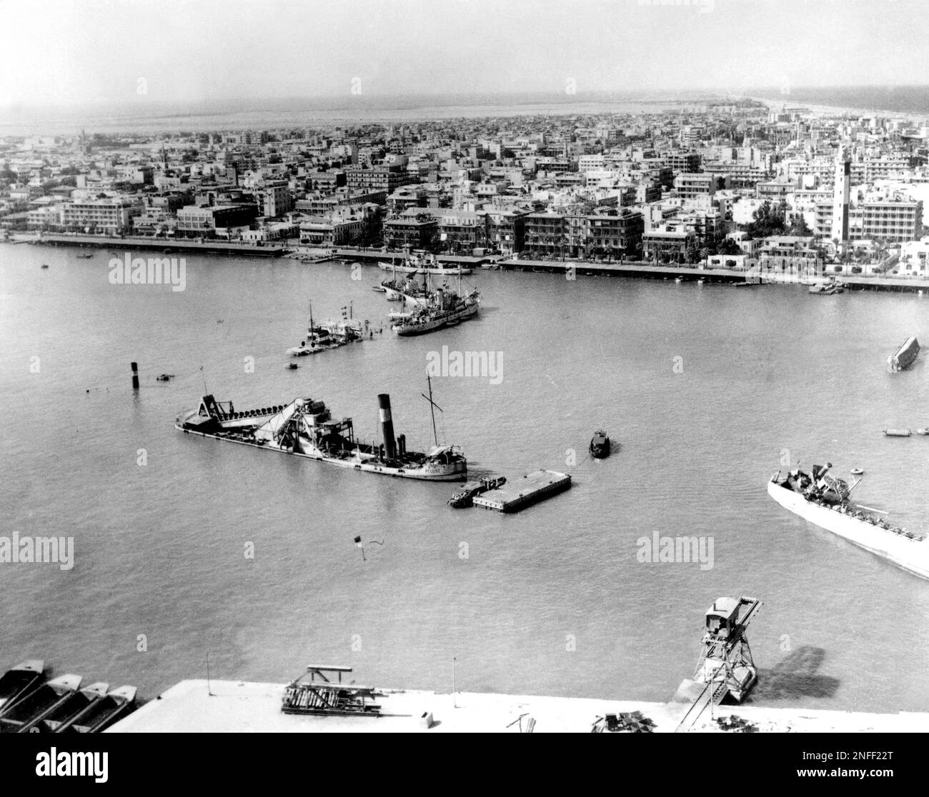 Scuttled ships at the entrance to the Suez Canal, at Port Said, Nov. 19 ...