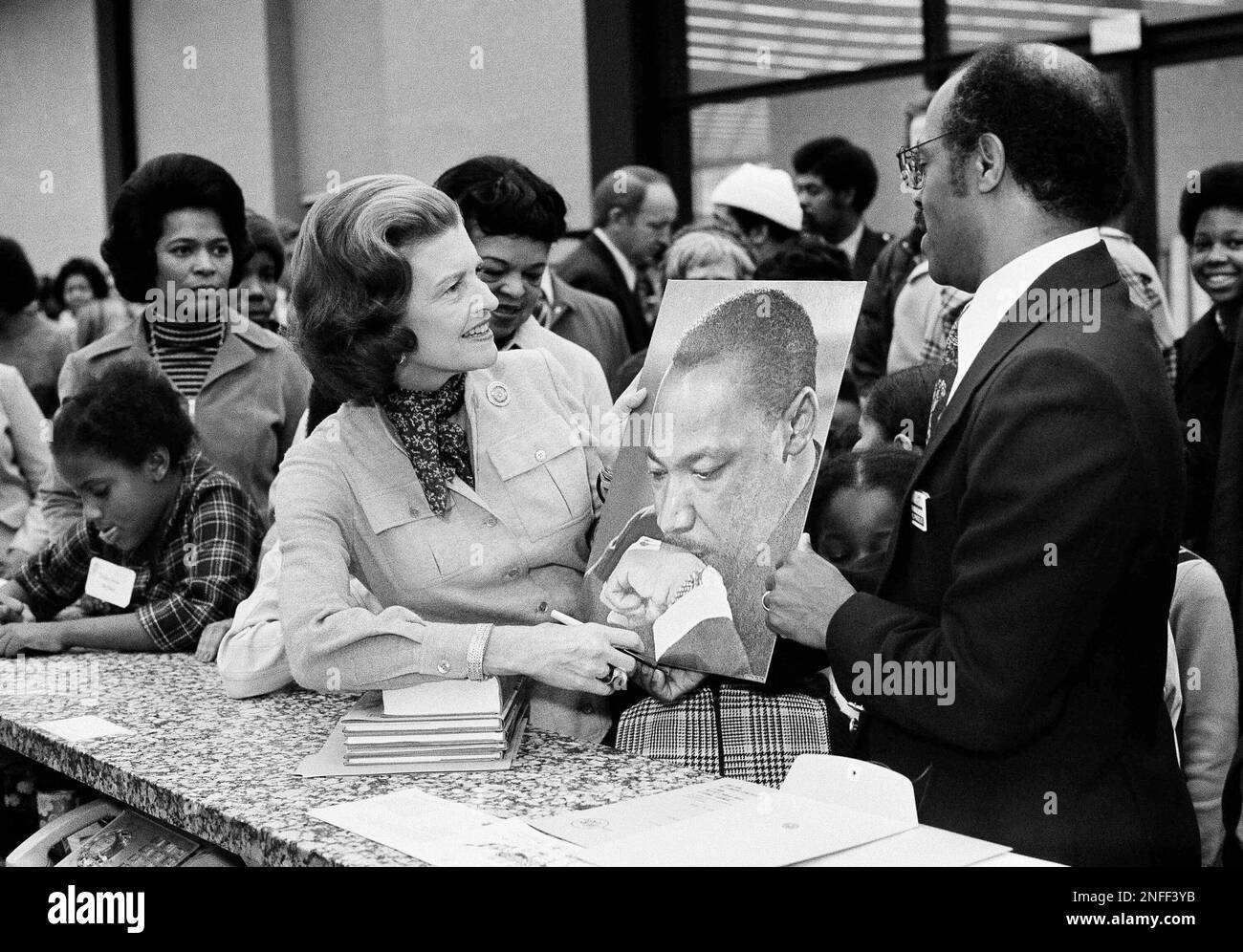 First lady Betty Ford chats with Dr. Francis Gregory, president of the ...