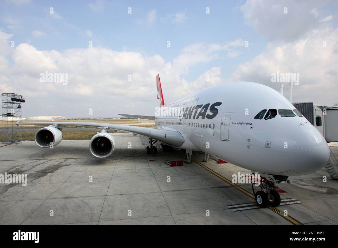 Qantas' first Airbus A380 is seen parked outside Airbus' delivery ...