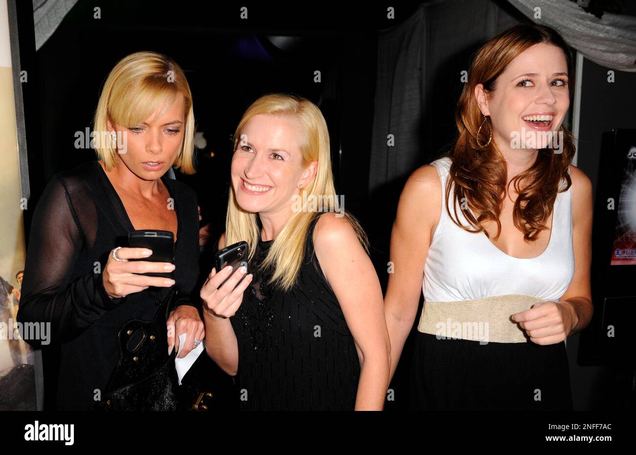 Jaime Pressly, left, and Angela Kinsey, center, compare baby pictures ...