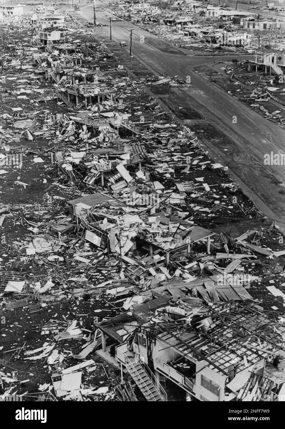 Wreckage and debris remain Jan. 30, 1975, two weeks after Cyclone Tracy ...