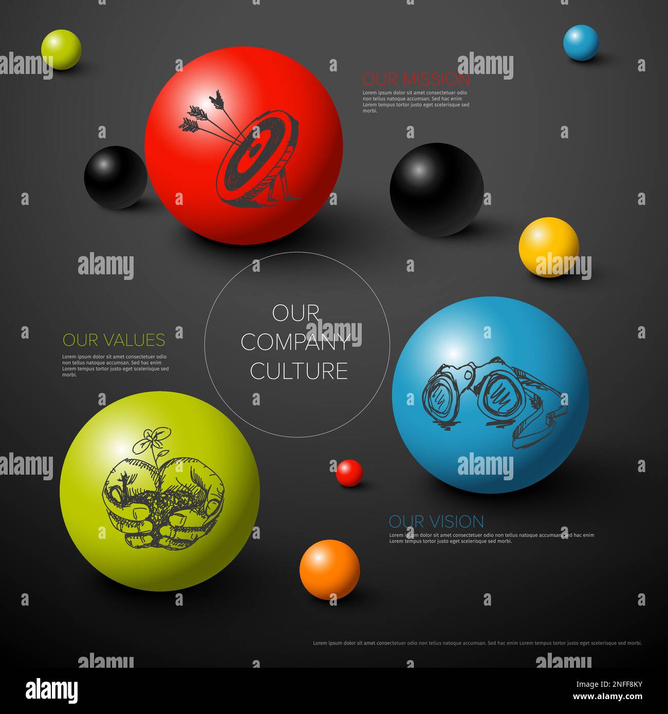 Vector Mission, vision and values dark diagram schema infographic with ...