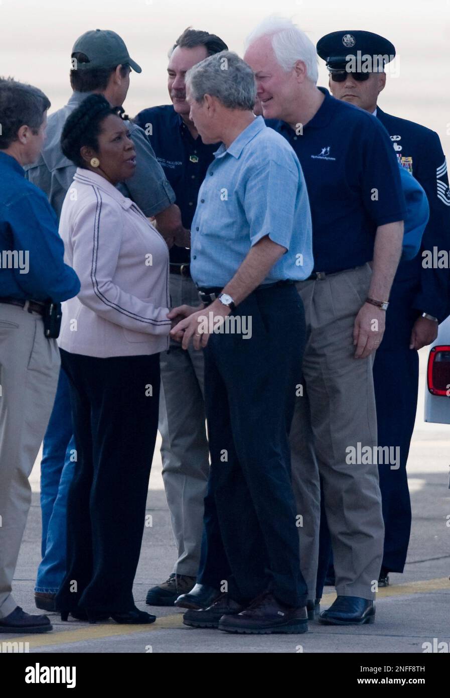 President Bush, right, meets with Congresswoman Shelia Jackson Lee as ...