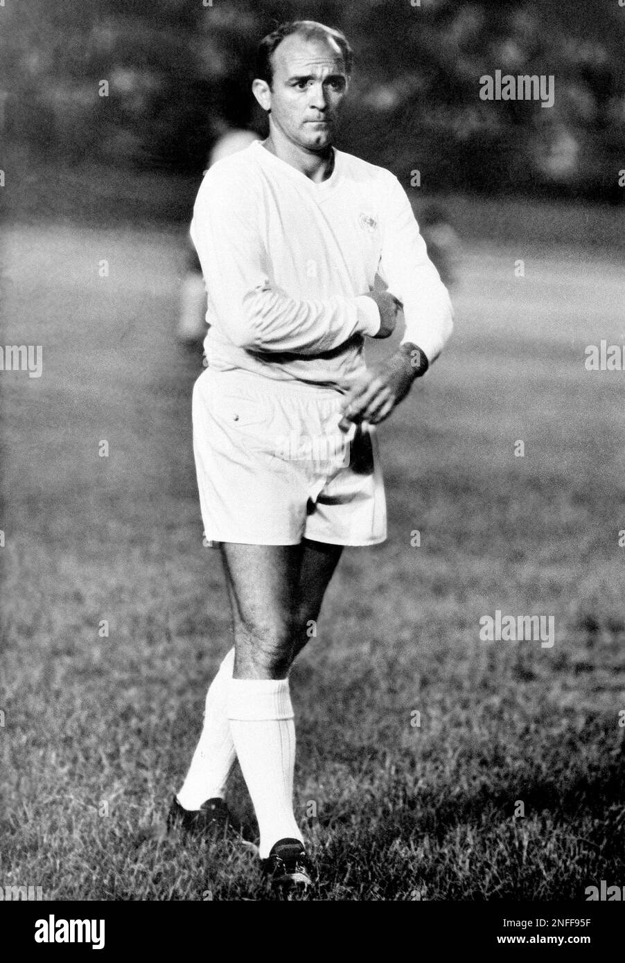 Alfredo Di Stefano shown on the football field in first soccer game of ...