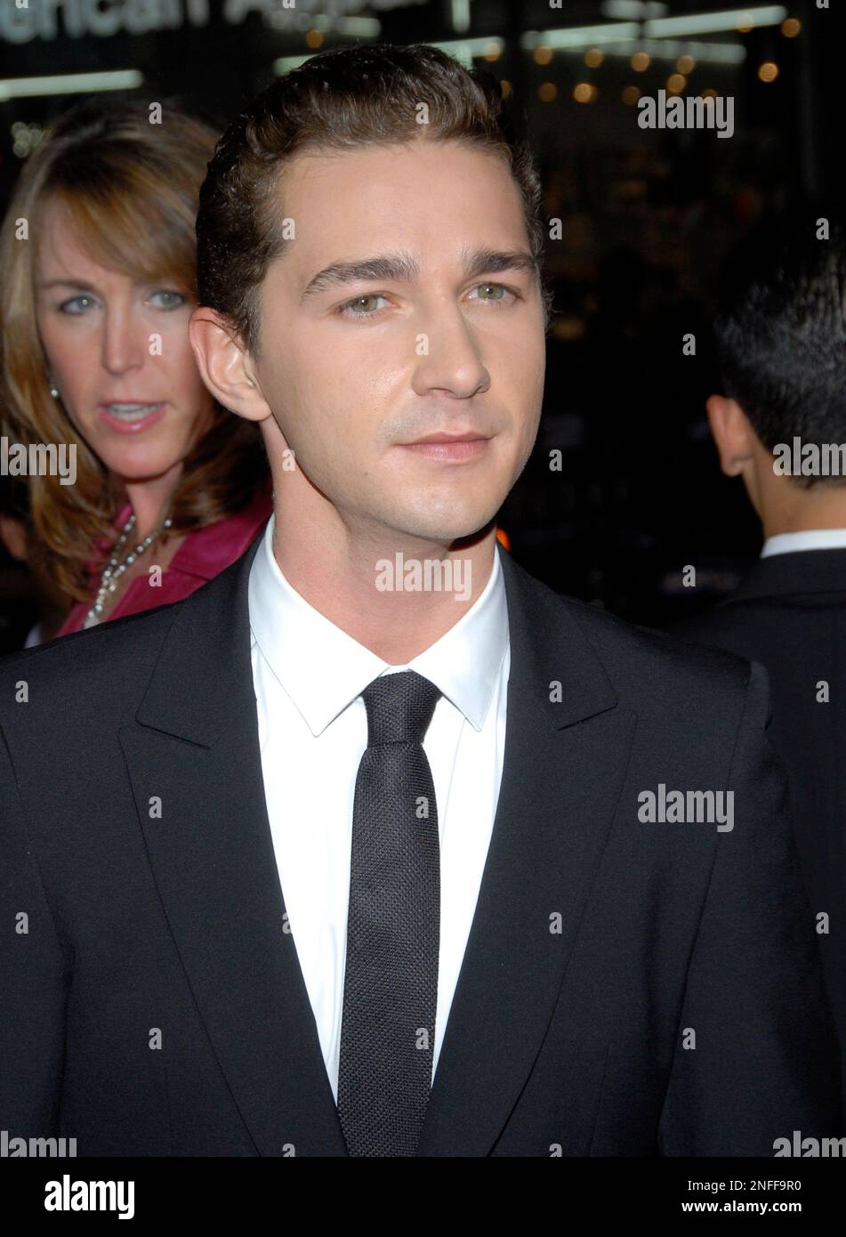 Actor Shia LaBeouf poses on the press line at the premiere of the ...