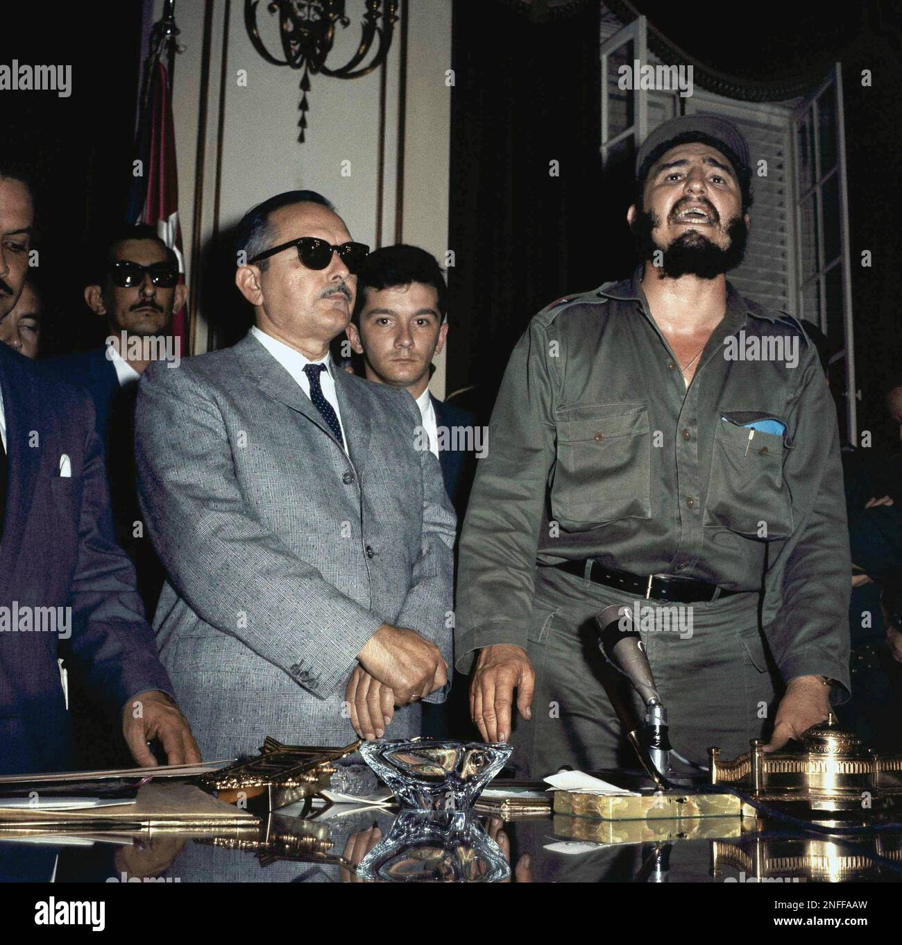 Fidel Castro, at right, speaking just after he took office as new Cuban ...
