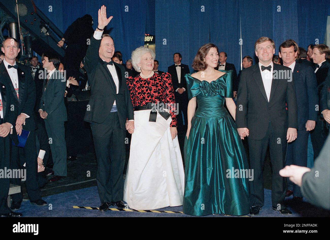 President elect-George H.W. Bush and his wife Barbara, pose with Vice ...