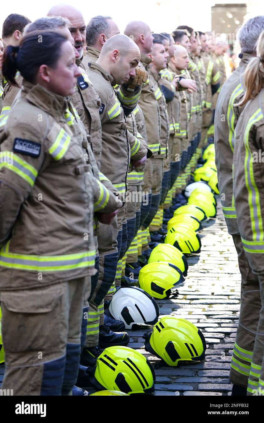 Firefighters outside St Giles' Cathedral in Edinburgh, ahead of the ...