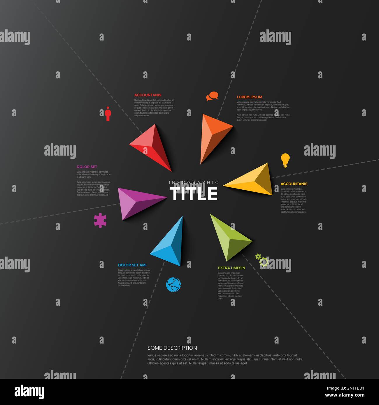 Vector dark multipurpose Infographic template with title and six ...