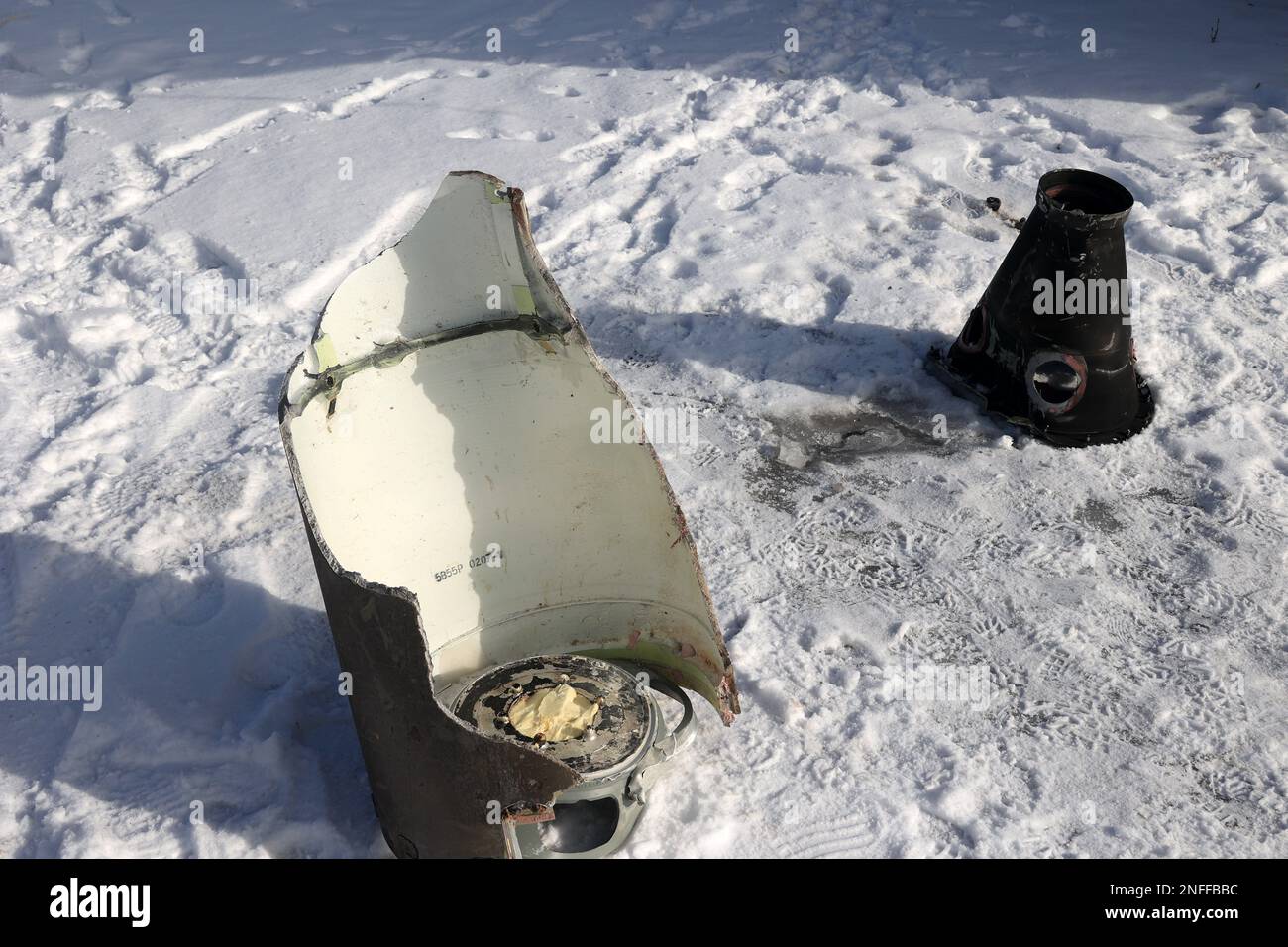 KHARKIV, UKRAINE - FEBRUARY 17, 2023 - The fragments of one of the S ...