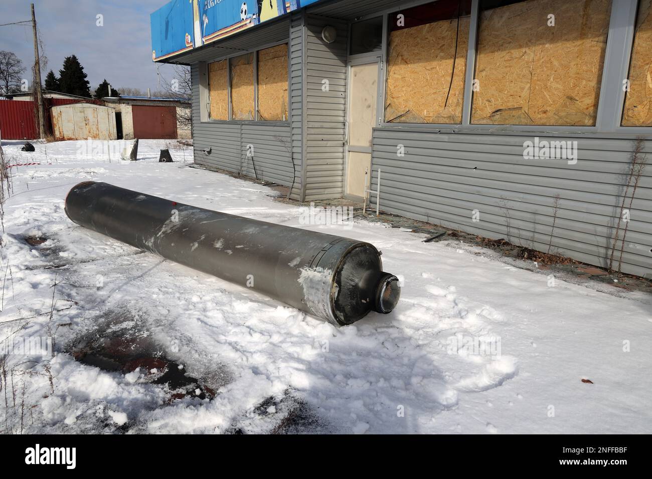 KHARKIV, UKRAINE - FEBRUARY 17, 2023 - A fragment of one of the S-300 ...