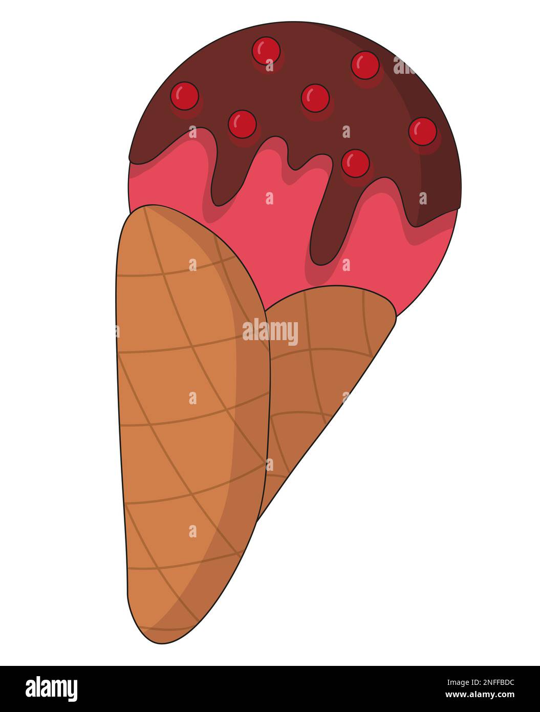 Ice cream cone with red sprinkles and chocolate. Icon sticker dessert ...