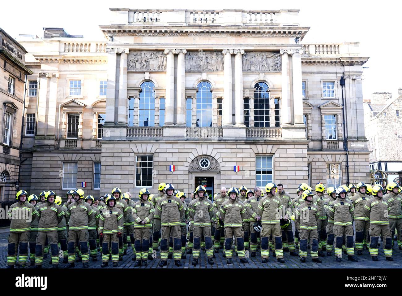 Firefighters outside St Giles' Cathedral in Edinburgh, ahead of the ...