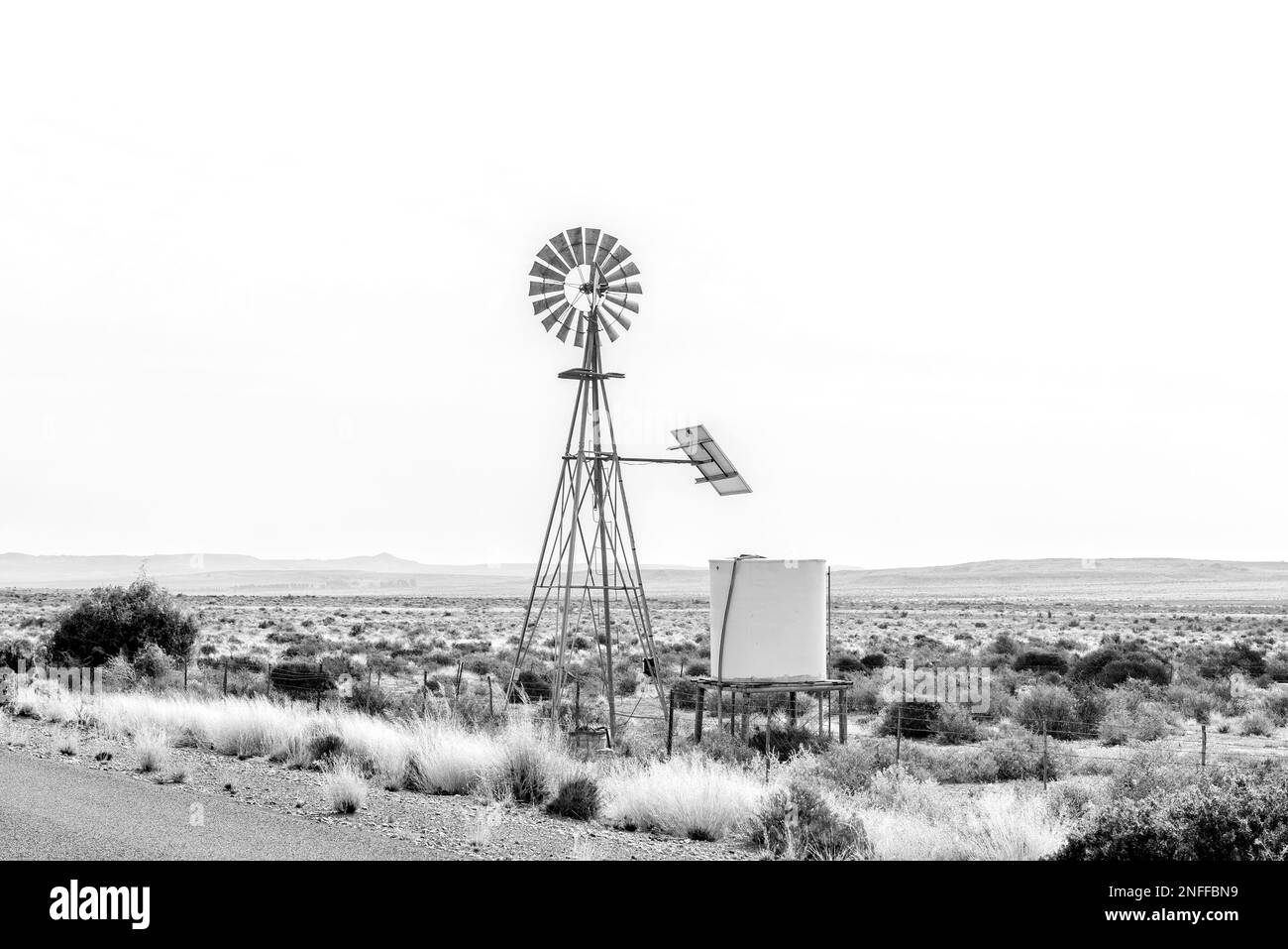 An old windmill next to road R63 near Loxton, used as solar panel ...