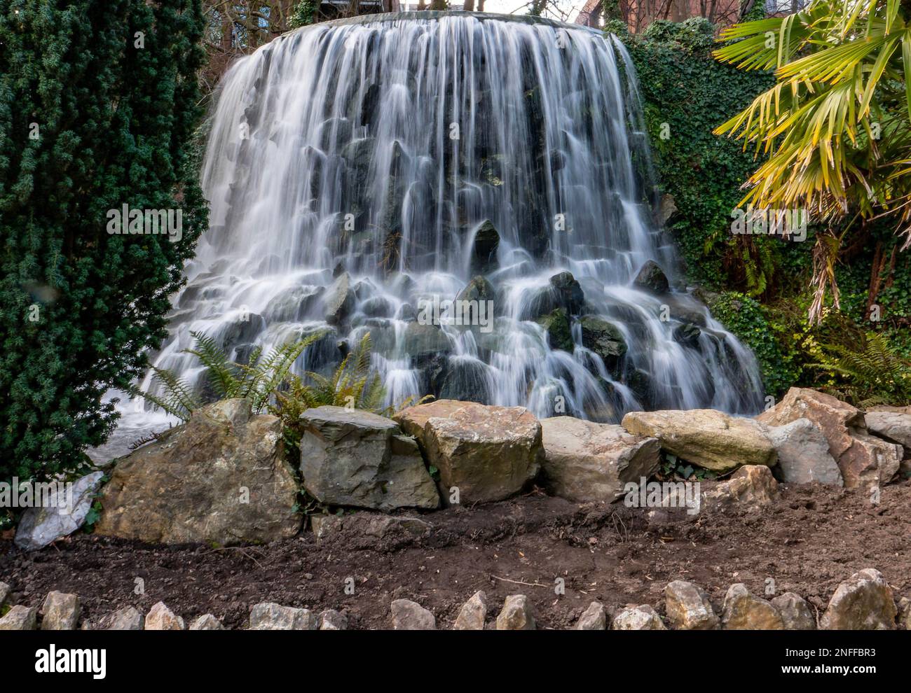 Waterfall cascading down in Iveaghy Gardens, Dublin Stock Photo - Alamy