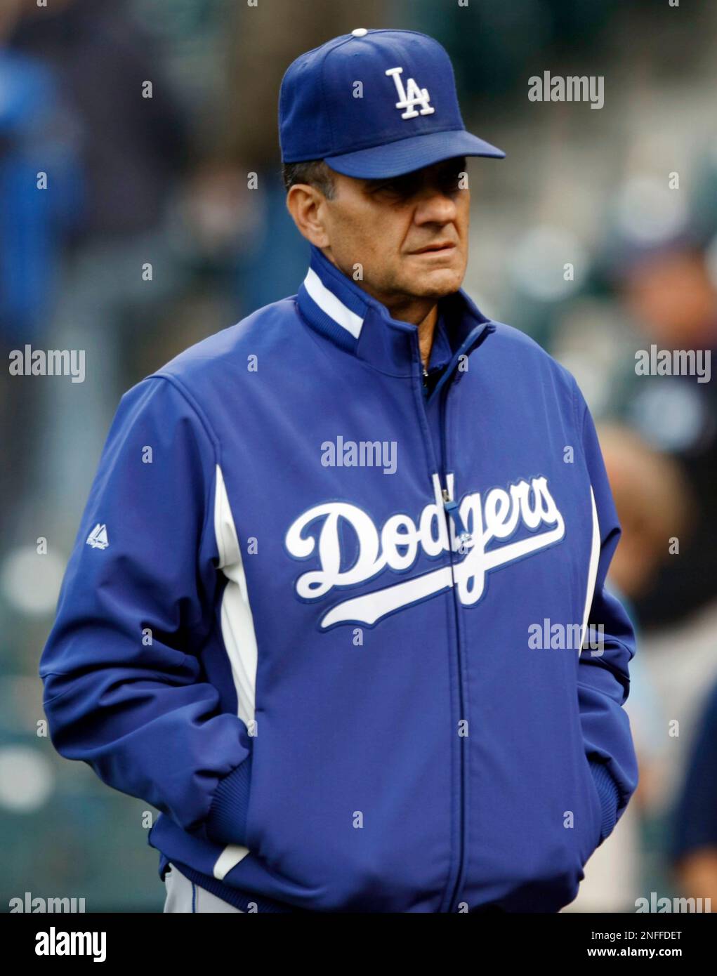 Los Angeles Dodgers manager Joe Torre looks on before facing the ...