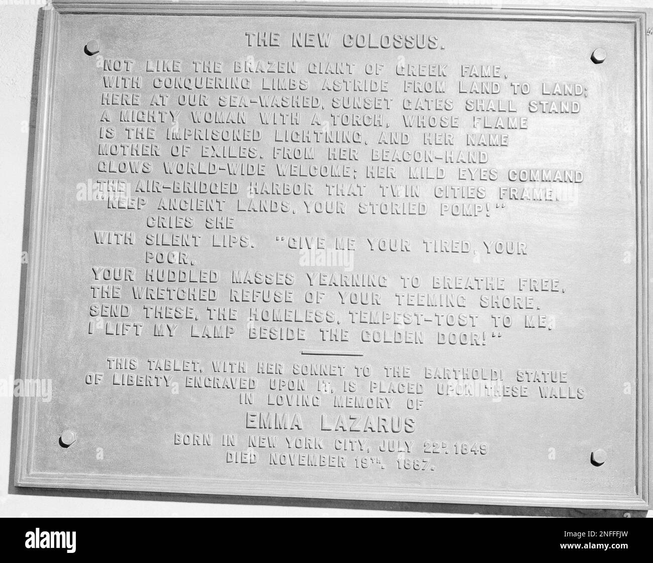 Bronze Plaque of poem by Poet Emma Lazurus on statue of liberty circa ...