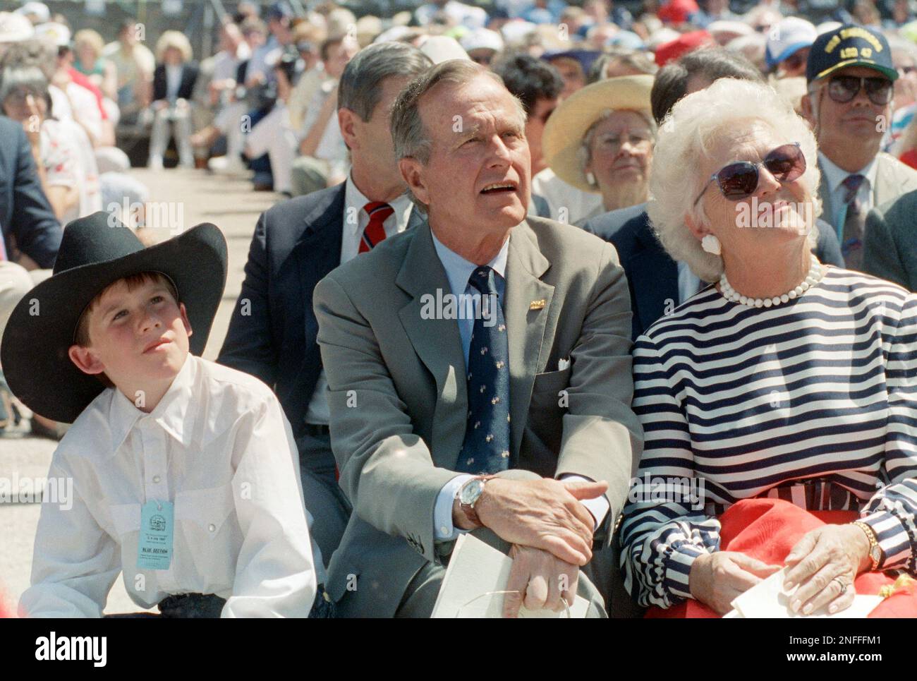 U.S. President George Bush and his wife Barbara are joined by nine-year ...