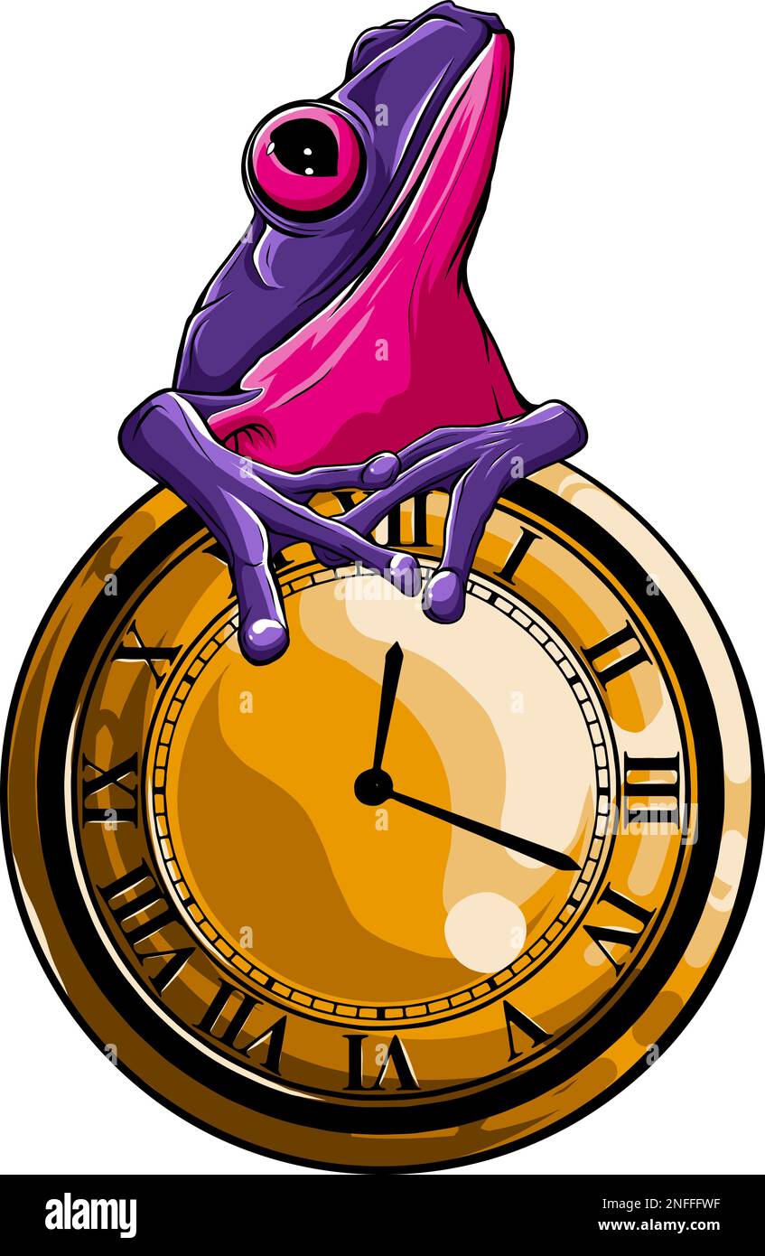 vector illustration of isolated frog clock on white Stock Vector Image ...