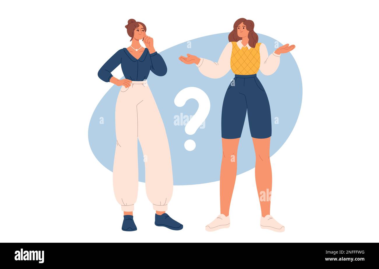 Women thinking about question. People making difficult choice. Dilemma ...