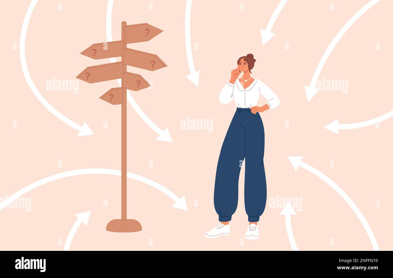 Woman make difficult choice. Success or failure concept. Dilemma ...