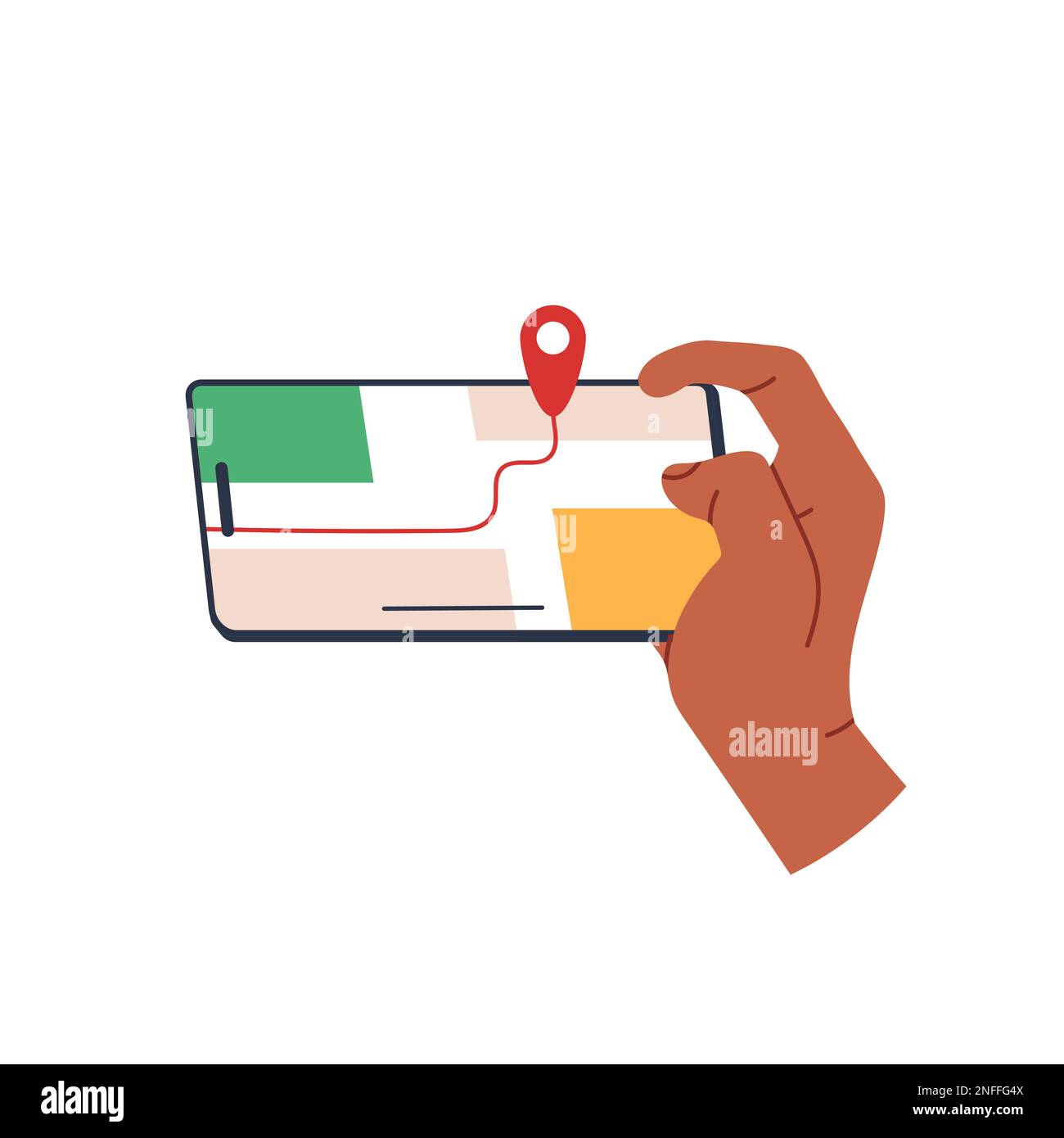 Phone in hand. Scrolling, information search, social networks. Flat vector illustration Stock ...