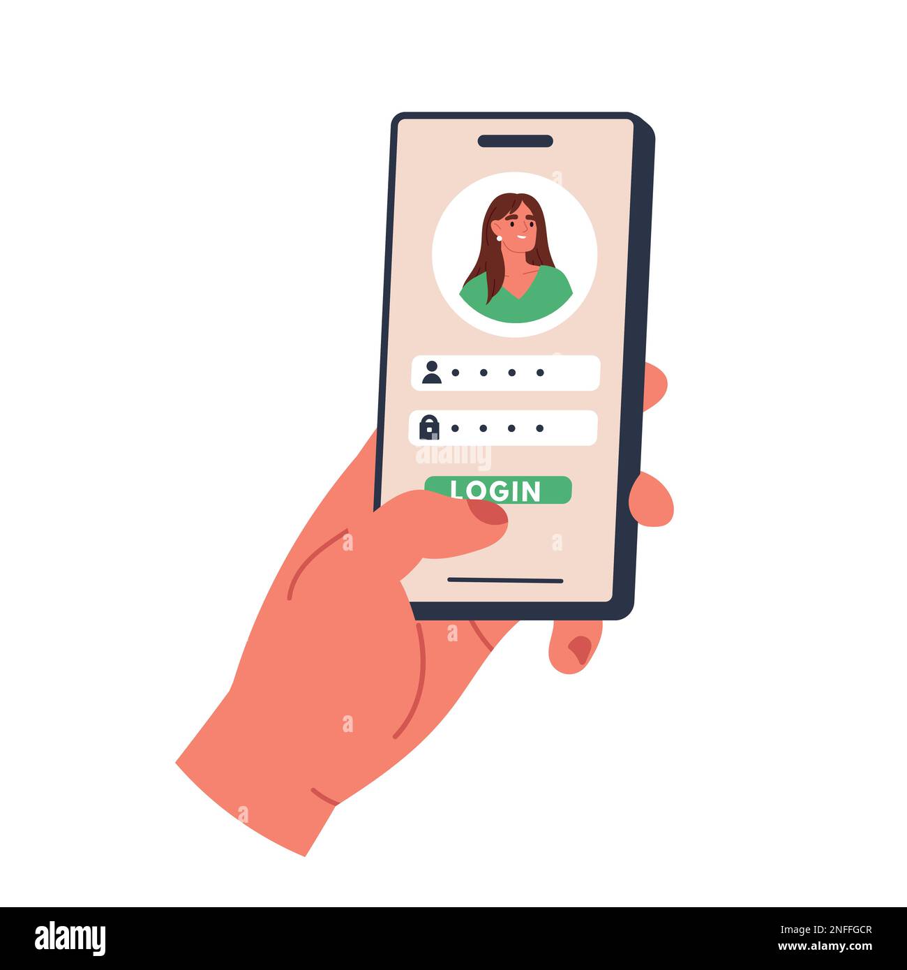 Phone in hand. Scrolling, information search, social networks. Flat vector illustration Stock ...
