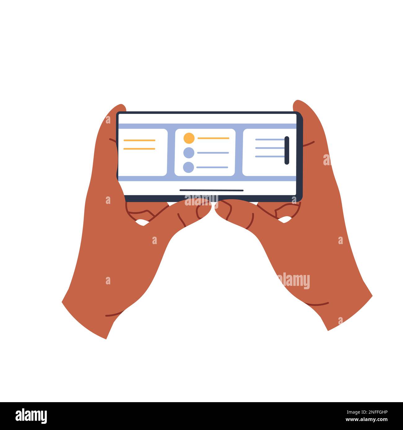 Phone in hand. Scrolling, information search, social networks. Flat vector illustration Stock ...