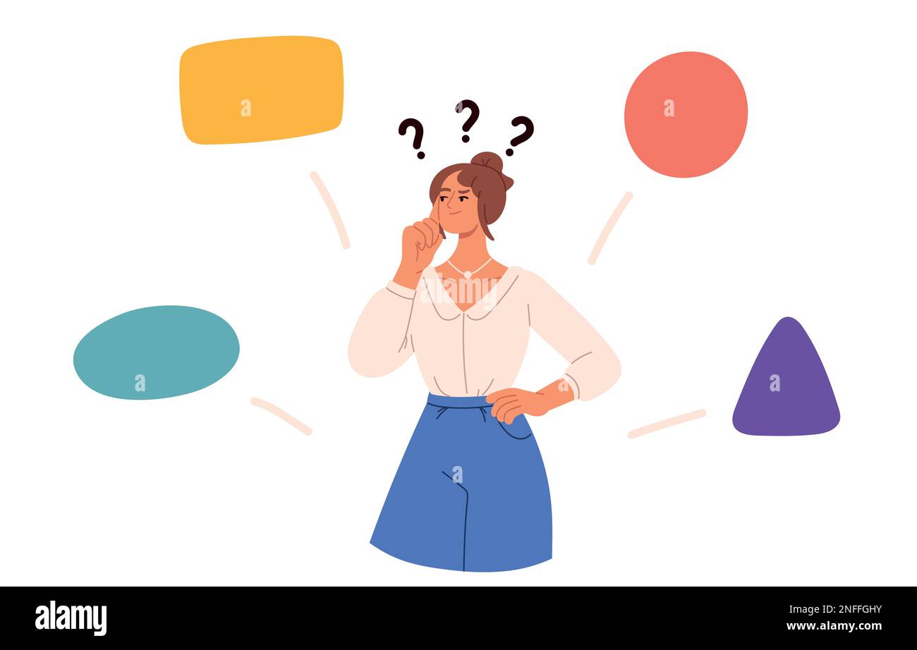 Woman making decision. Person doubting,choosing between two ... Woman making decision. Person doubting,choosing between two ...
