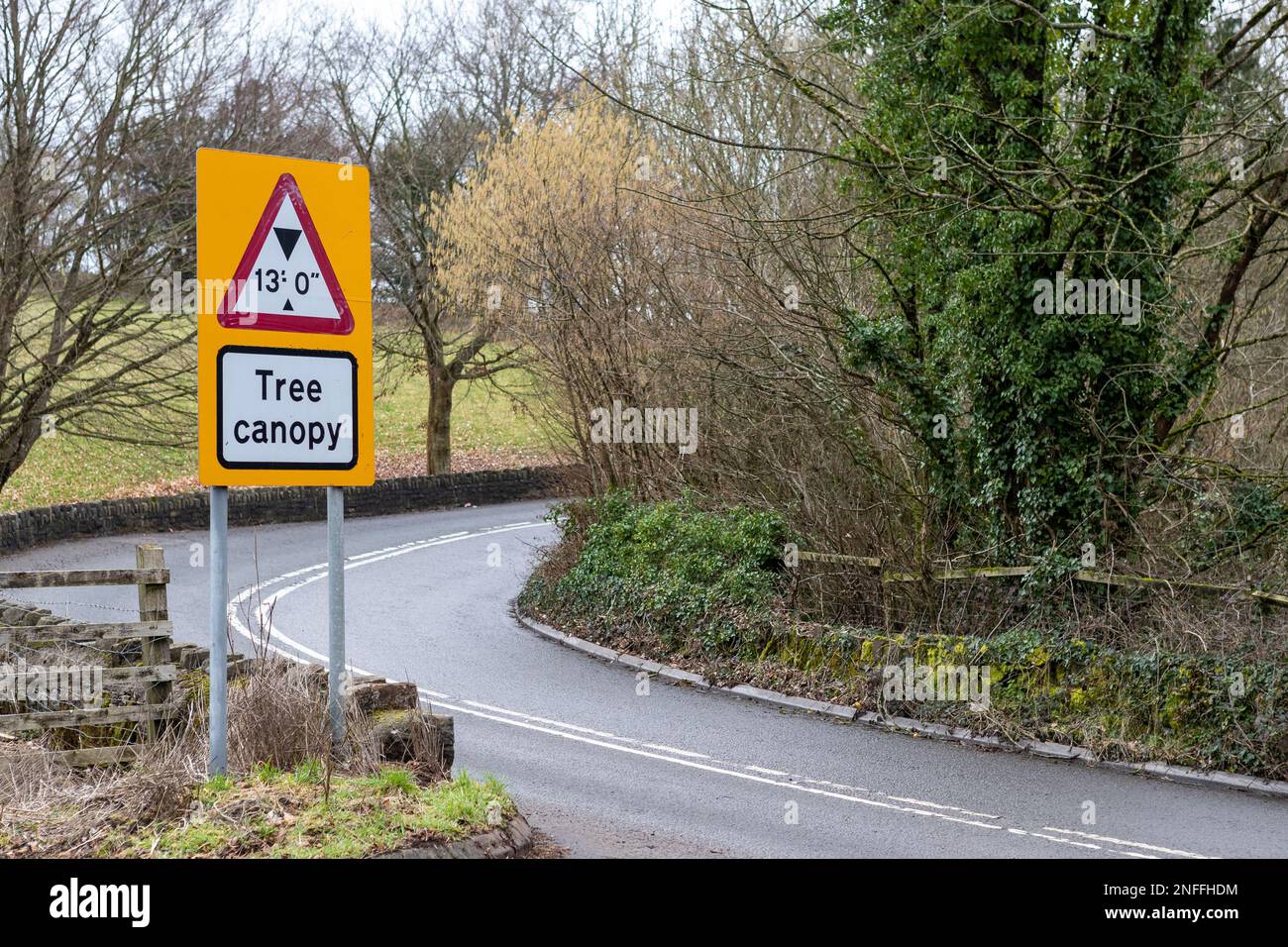 A road sign on the A466 at St Arvans, Monmouthshire warning of a low ...