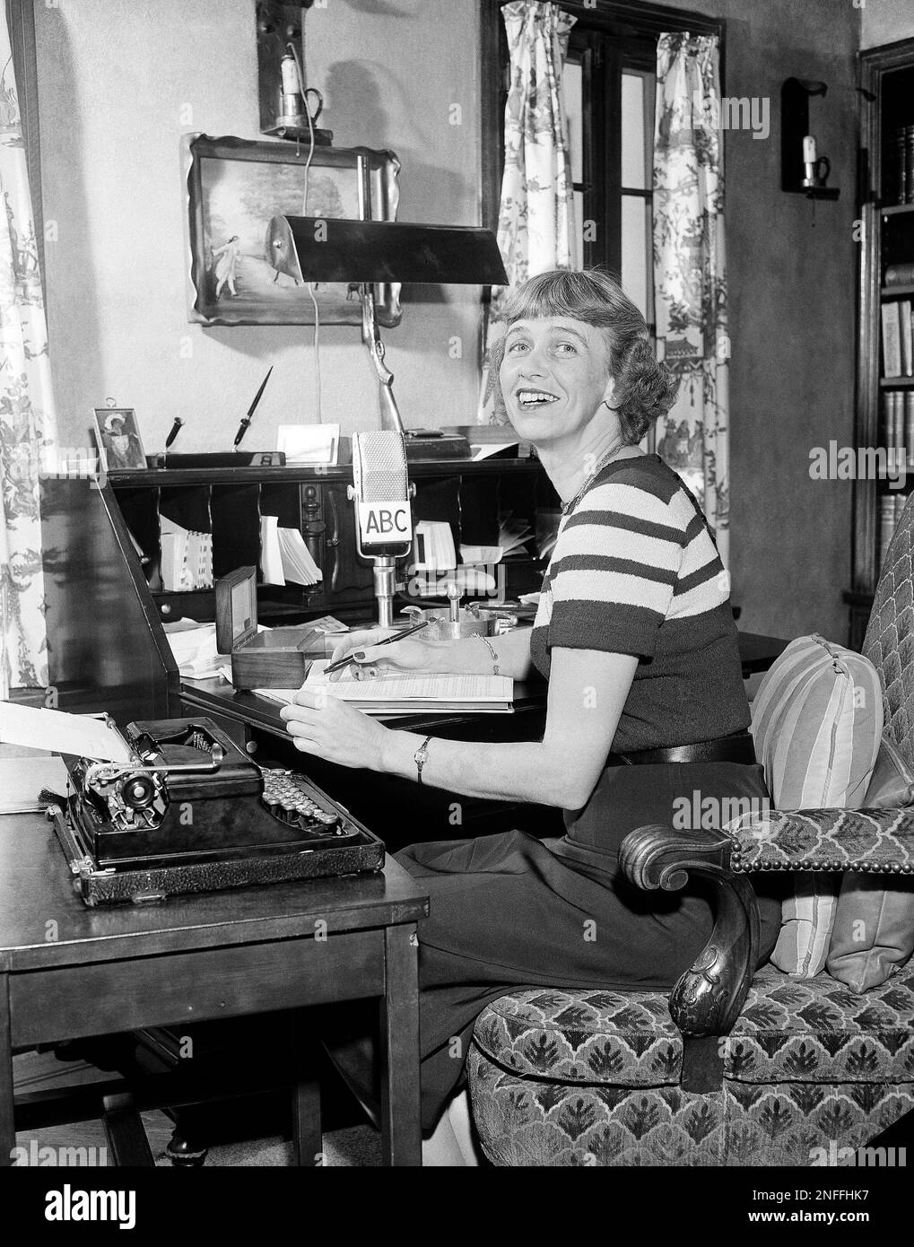 In the study of her home in Hollywood, Calif., Anna Roosevelt Boettiger late President Roosevelt ...