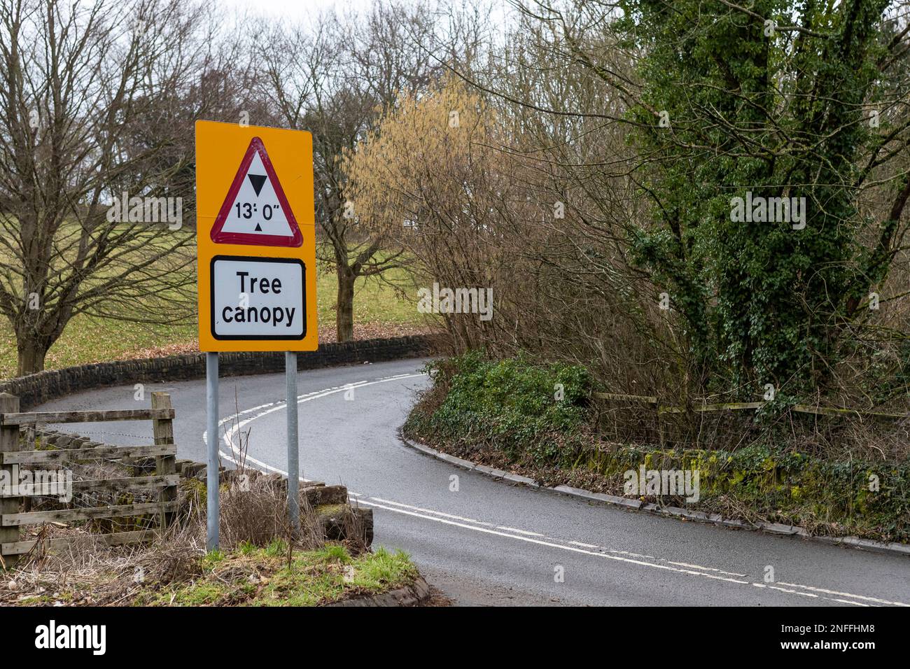 A road sign on the A466 at St Arvans, Monmouthshire warning of a low ...