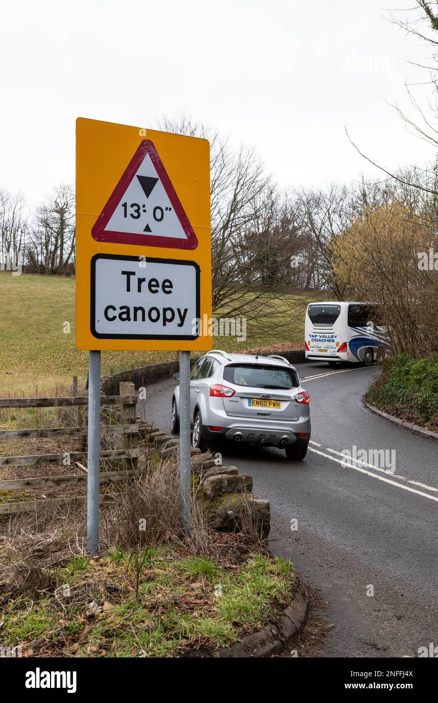 A road sign on the A466 at St Arvans, Monmouthshire warning of a low ...